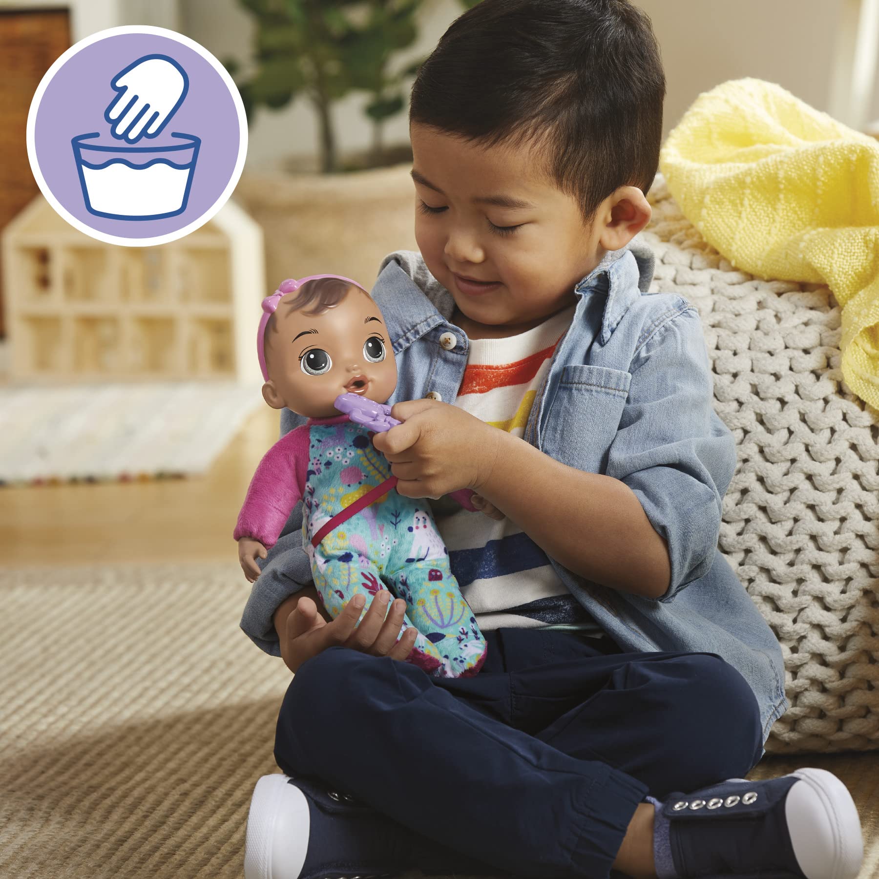 Baby Alive Soft ‘n Cute Doll, Brown Hair, 11-Inch, Washable, 18 Months and Up, Teether Accessory