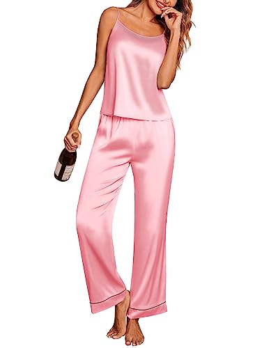 Ekouaer Sexy Pajama for Women Satin Nightwear Cool Lounge Pj Set for Summer(Light Pink,M)