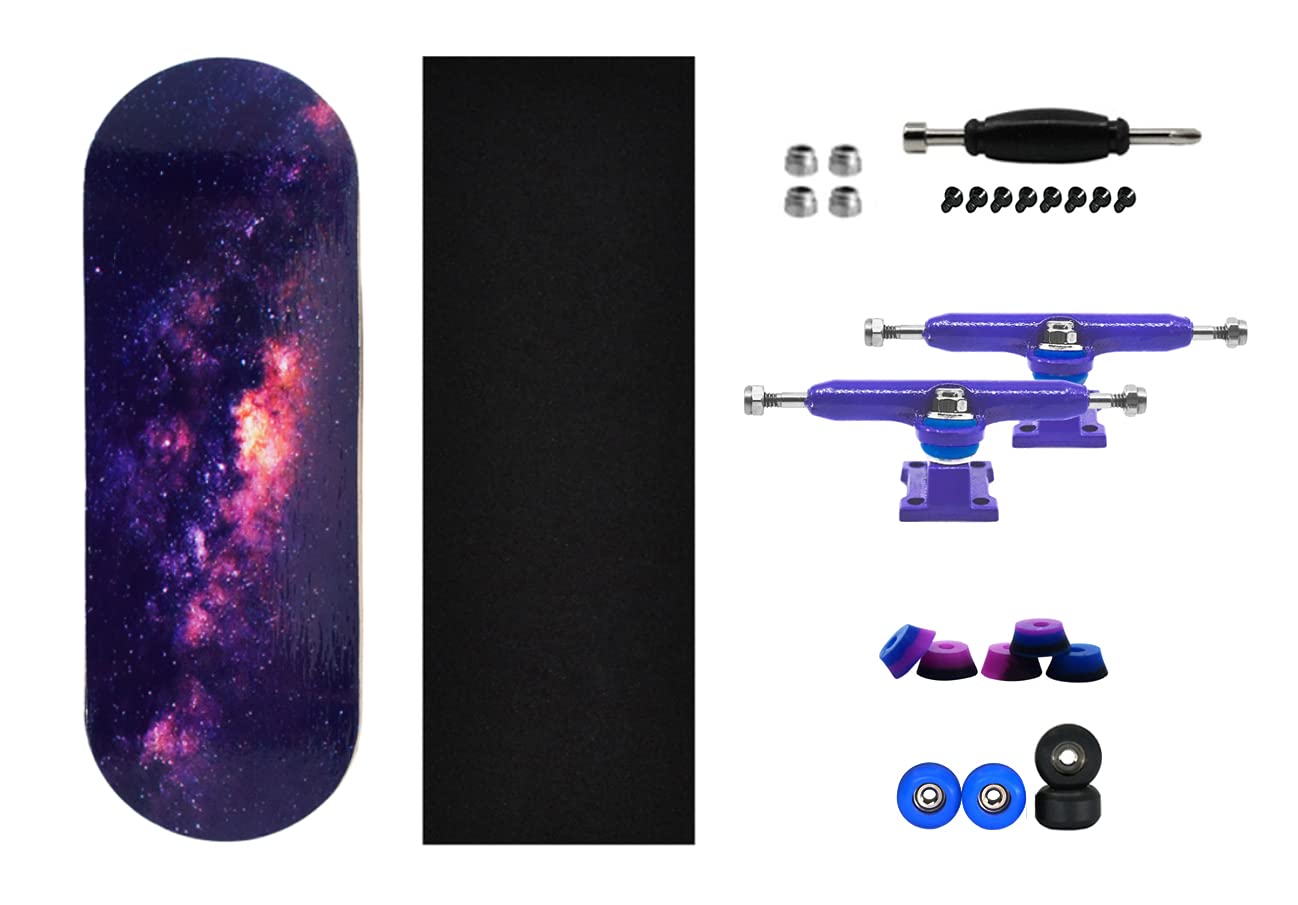 Teak Tuning 34mm Pro Fingerboard Heat Transfer Graphic Complete - Fully Assembled with Pro Level Parts - Pro Shaped Wood Deck (34x97mm), UltraSpin Wheels, Prodigy Trucks - Galaxy