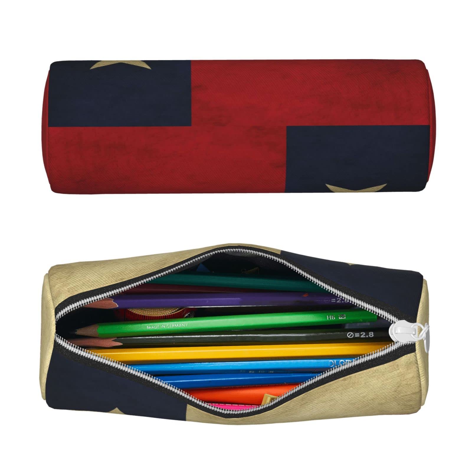 Ykklima Texas Lone Star State Flag Pattern Leather Pencil Case Zipper Pen Makeup Cosmetic Holder Pouch Stationery Bag for School Work Office