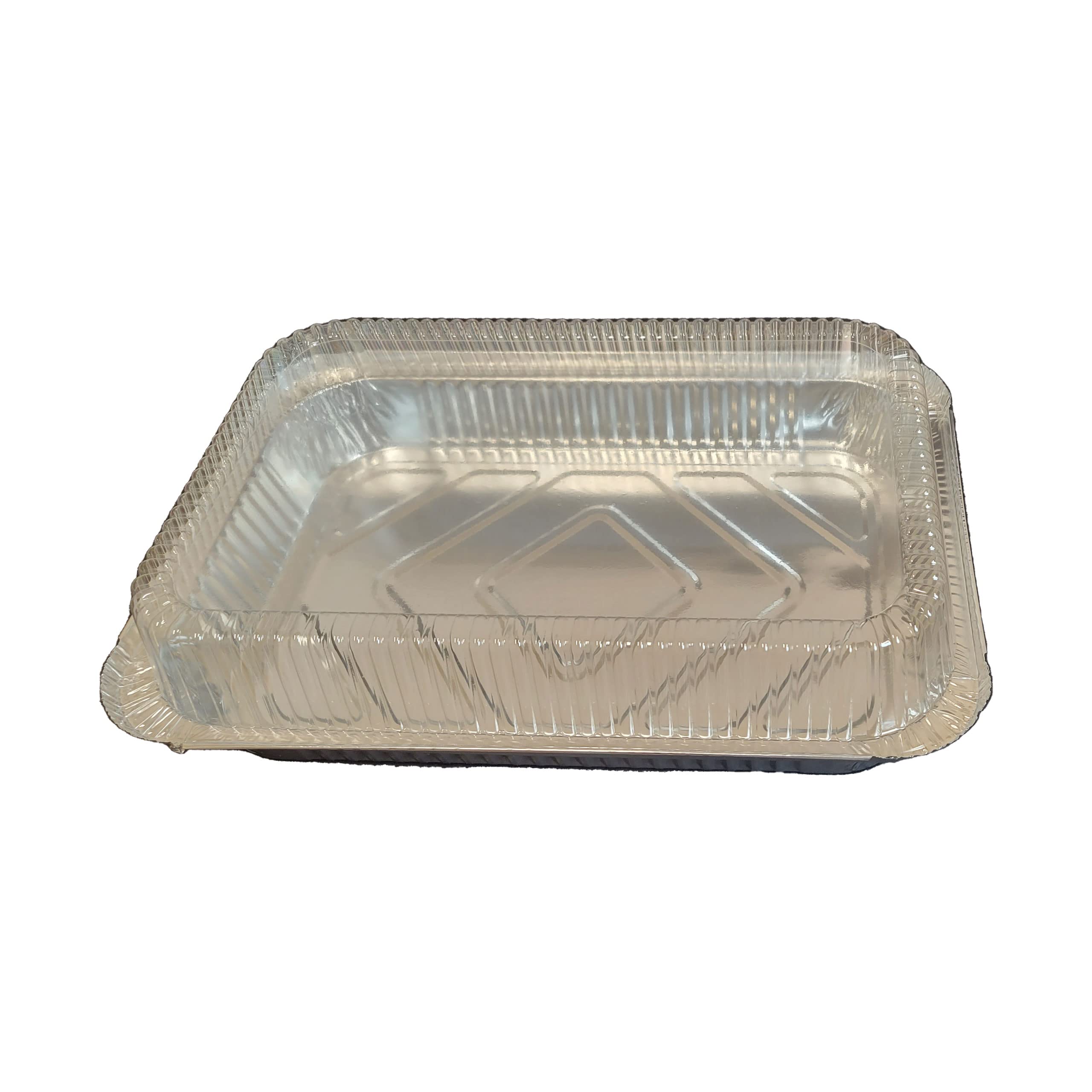 DHG PROFESSIONAL 4 LB Foil Pans with Lids 12 x 8 x 1.6โ Aluminum Trays and Plastic Dome Lids for Baking, Roasting, Broiling, Or Storage (10 Sets)