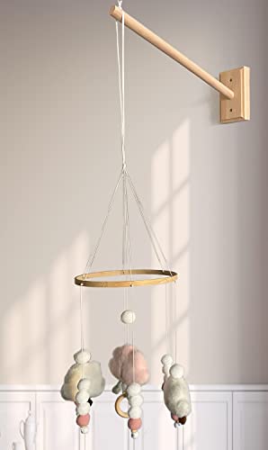 Crib Mobile Wooden Arm, Wall Mounted Suitable for All Cribs 100% Natural Larch Hanger Nusery Decor Baby Room Safe Holder(Mobile is not Included ） (Original Wood Color)