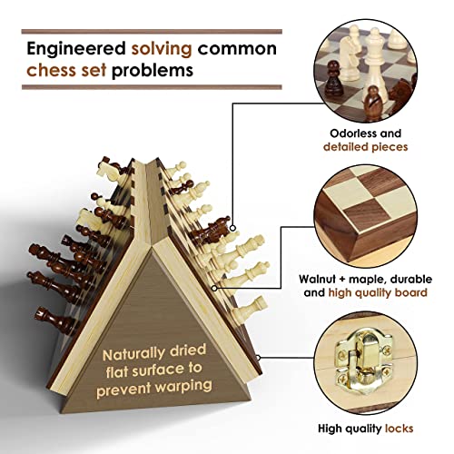 ๐ก๐๐ช ๐ฉ๐๐ฅ๐ฆ๐๐ข๐ก 15" Magnetic Chess Board Set - Wooden Chess Board for Kids and Adults - Universal, Competition Ready - Hand Carved Travel Game Chess Pieces - Felted Board Storage, Vintage Chess