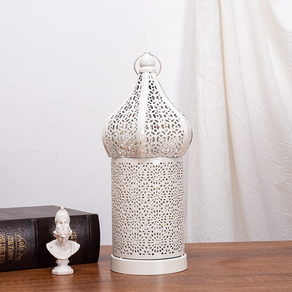 Paluopo Battery Powered Lamp White Cordless Outside Lights Garden Patio Outdoor Apartment Lanterns Decor,Hanging Lights Boho Moroccan Lantern Decor for Bedroom Tabletop (S-White-1Pcs)
