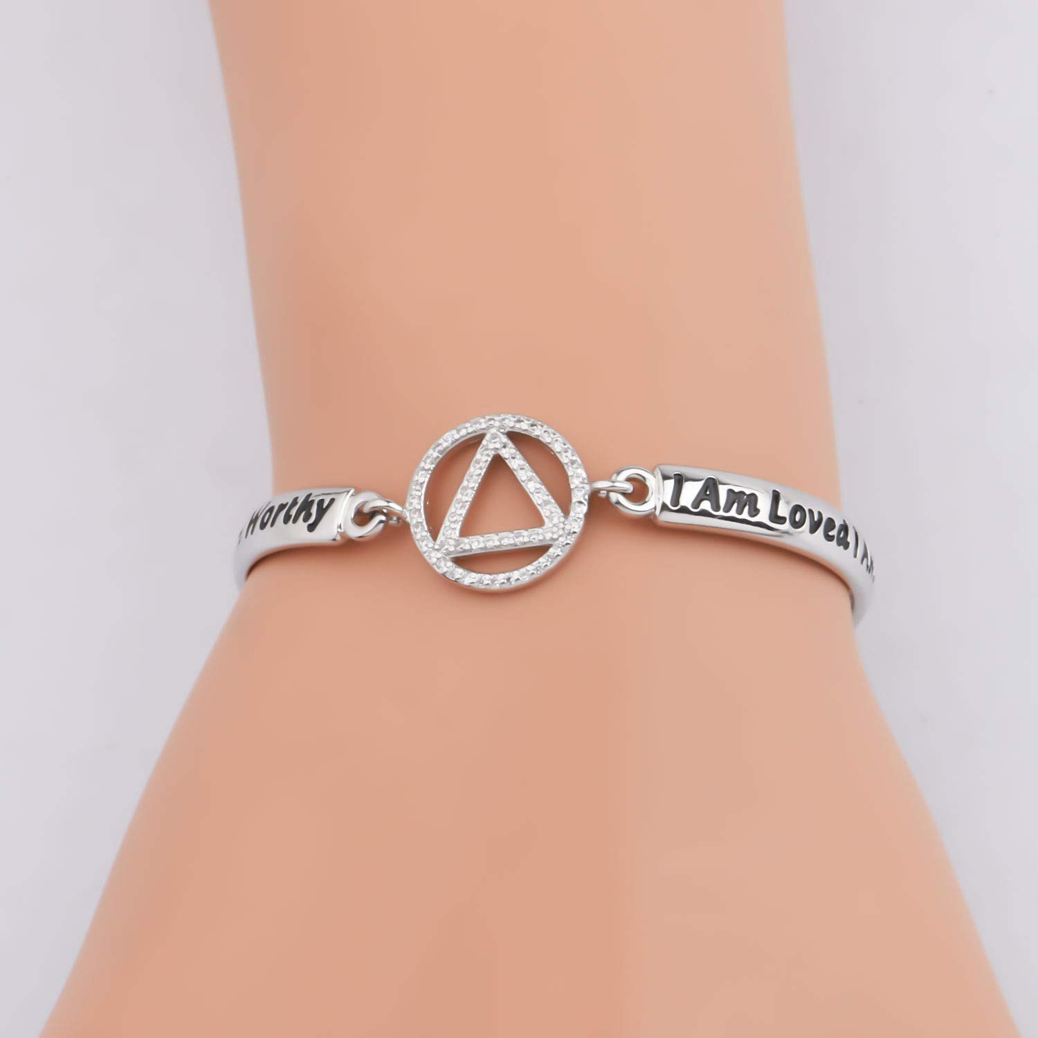BNQL Alcoholics Anonymous Bracelet AA Sobriety Gifts Sobriety Recovery Bracelet Sober Gifts for Women (SILVER)