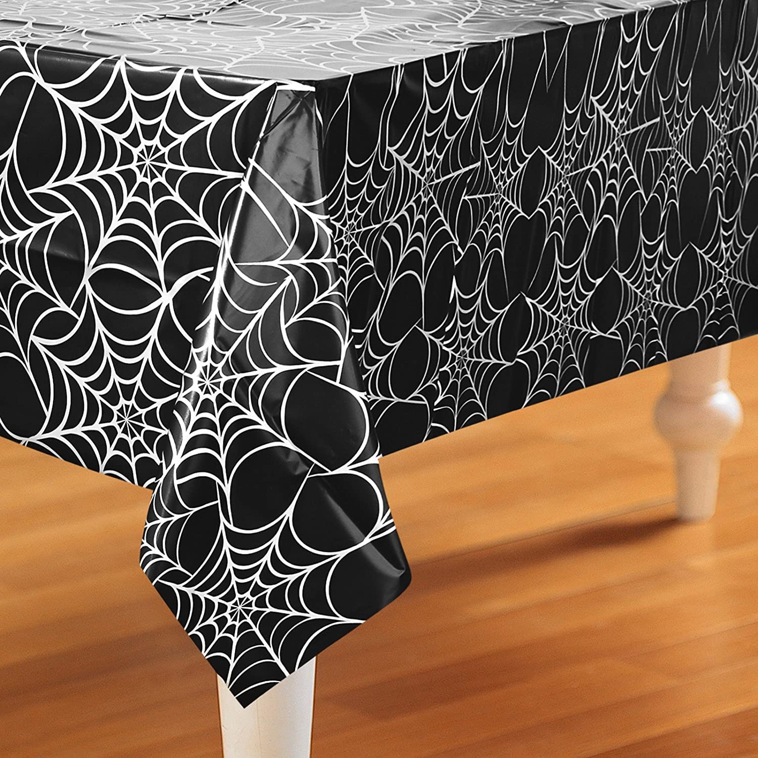 Hamonical 54x107 Inch Halloween Tablecloth, Black Rectangular Spider Web Table Cover, Spillproof Washable PVC Table Topper, Perfect for Halloween Decoration, Dinner Parties