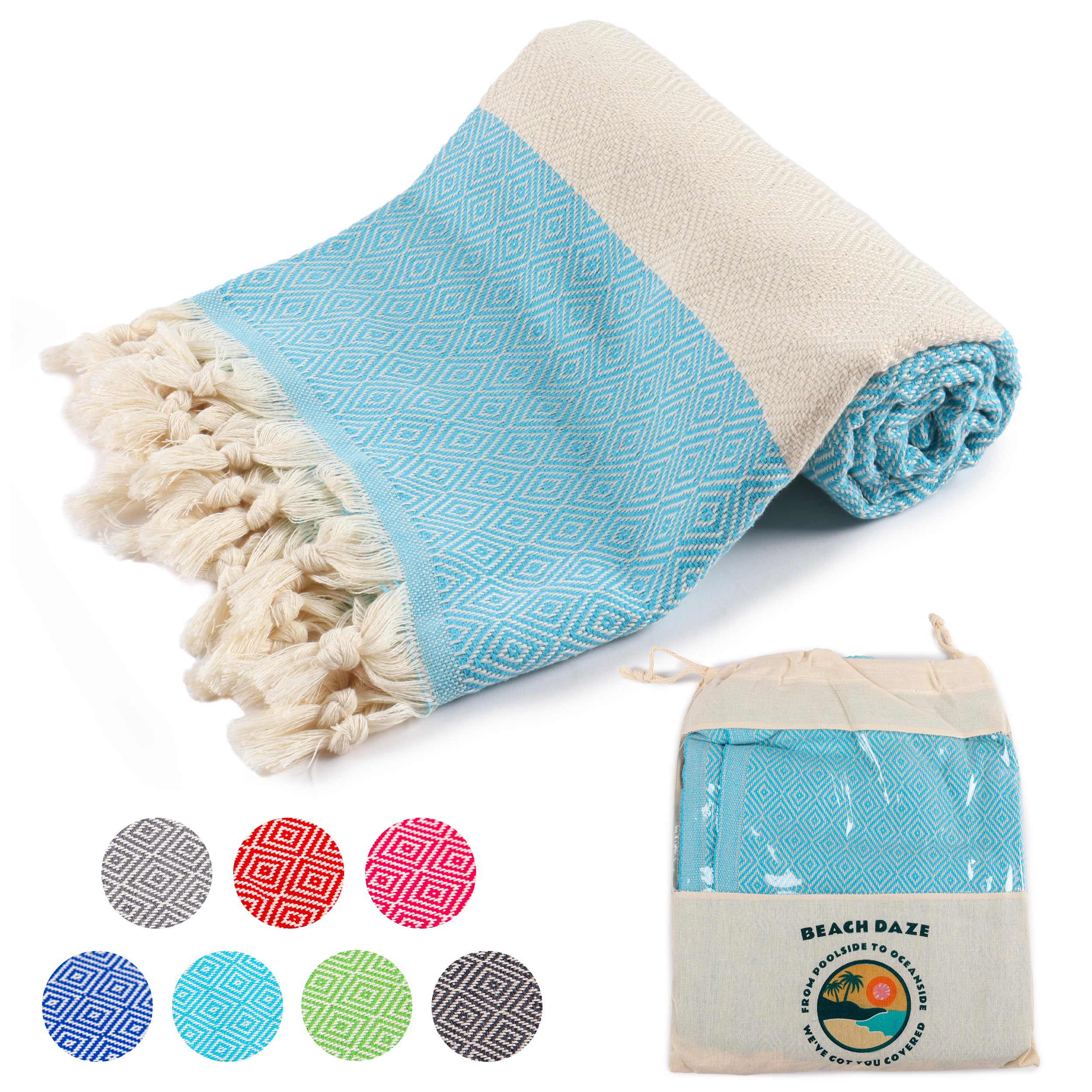 Beach Daze Turkish Beach Towel - Handmade Turkish Beach Towels Oversized - 39" x 72" Cotton Turkish Towel for Bath, Beach, Pool, Picnic Mat, Yoga, Blanket, Soft & Absorbent Turkish Towels - Grey