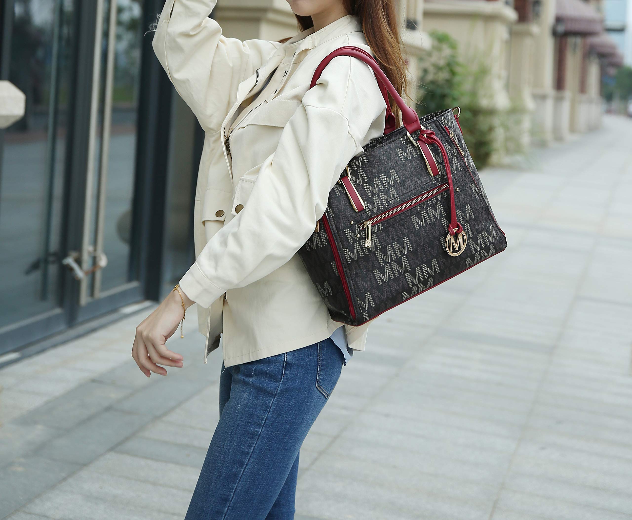 MKF Crossbody Shoulder Bag for Women β PU Leather Top Handle Pocketbook β Roomy Tote Satchel Handbag Purse M Charm Brown