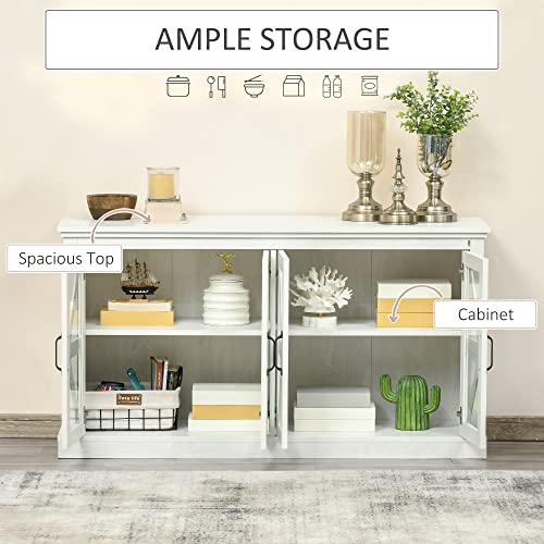 HOMCOM Sideboard Buffet Cabinet, Glass Door Credenza, Coffee Bar Cabinet with Adjustable Shelf, White