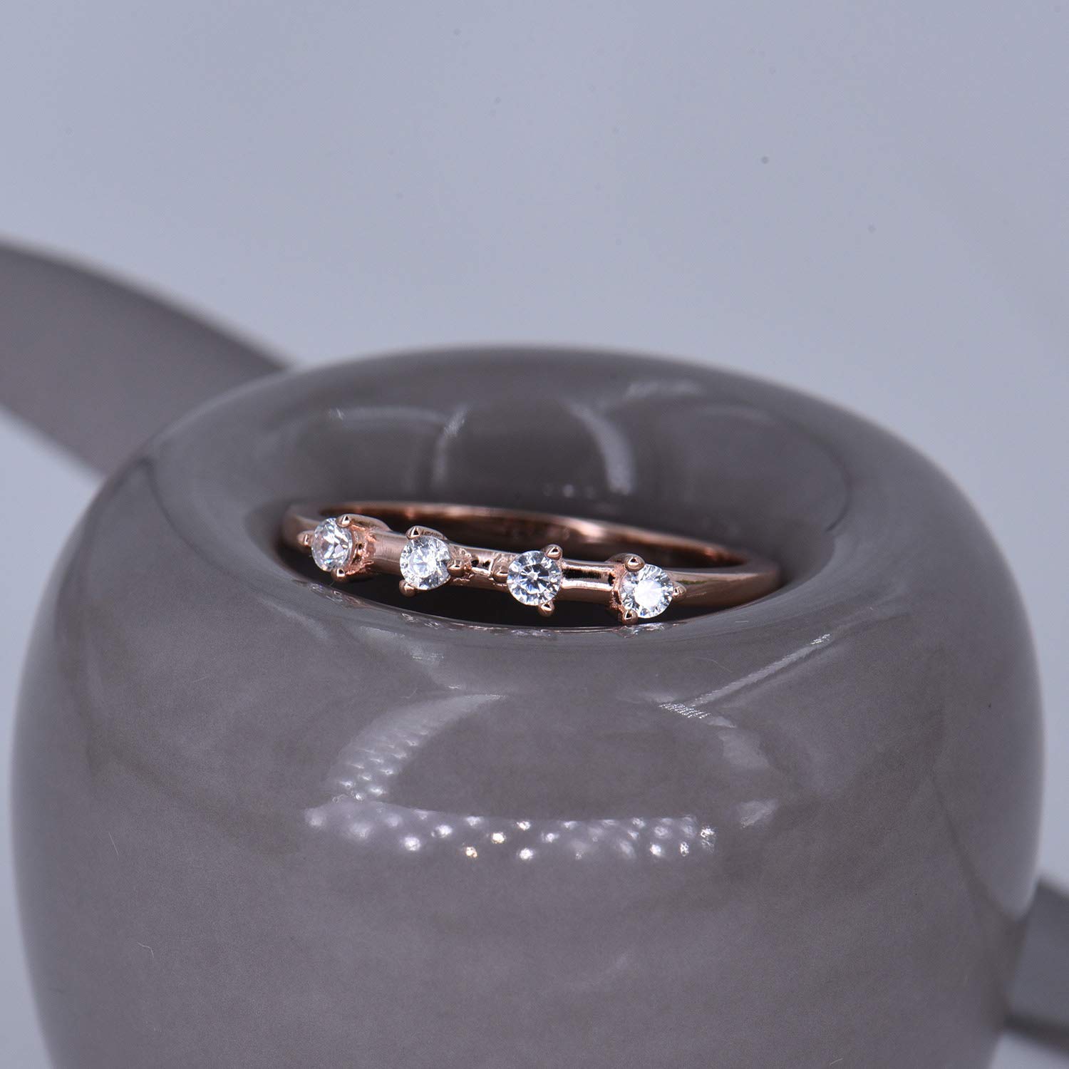 Blossom and Hue Eternity Ring - 18k Rose Gold on Sterling Silver - Dainty Band with 4 Mini CZ Stones