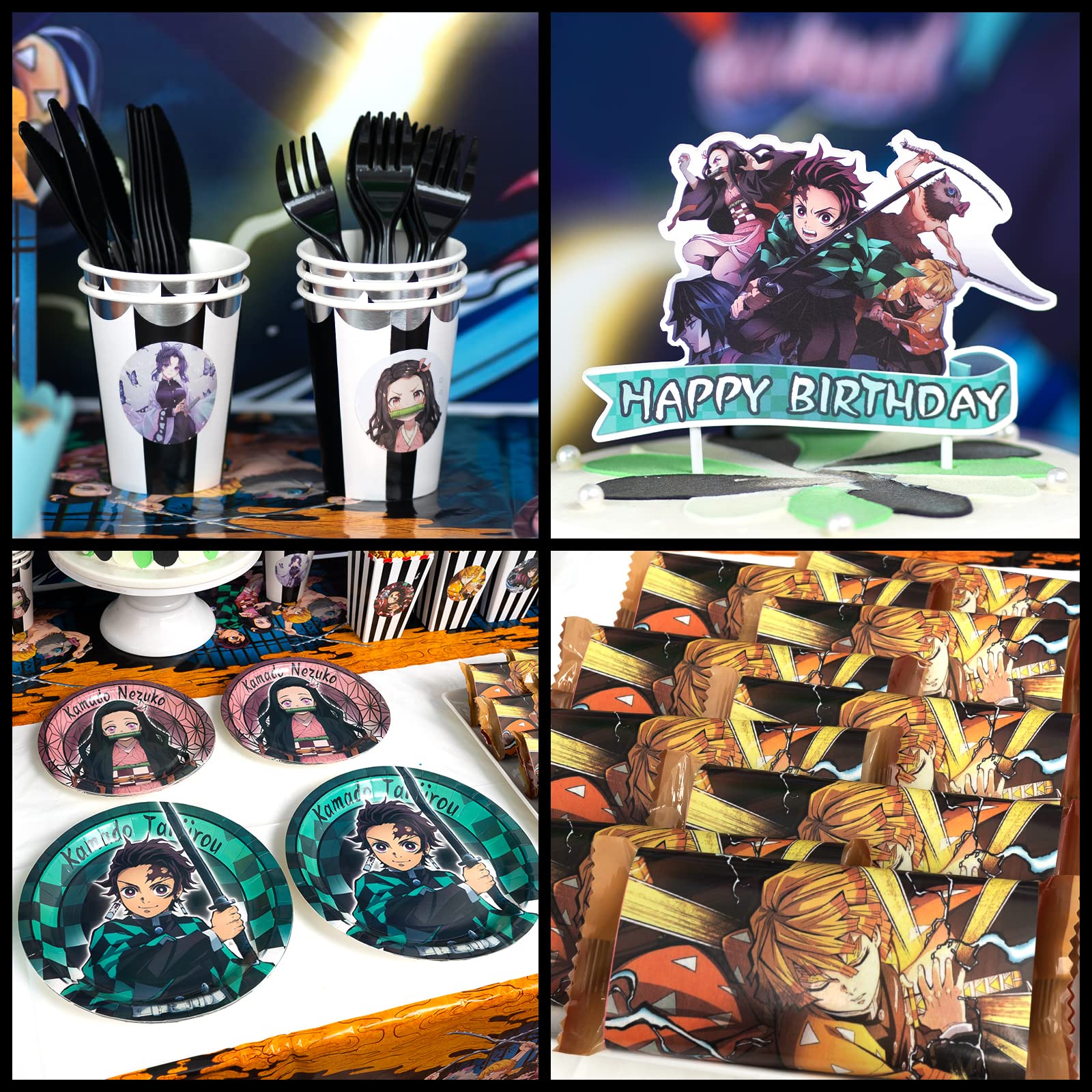 Birthday Decorations, 177Pcs Party Supplies, Include Tablecloth, Stickers, Banner, Cupcake Toppers, Tableware, Plates, Spiral Charm, Balloons for Kids Anime Theme Party