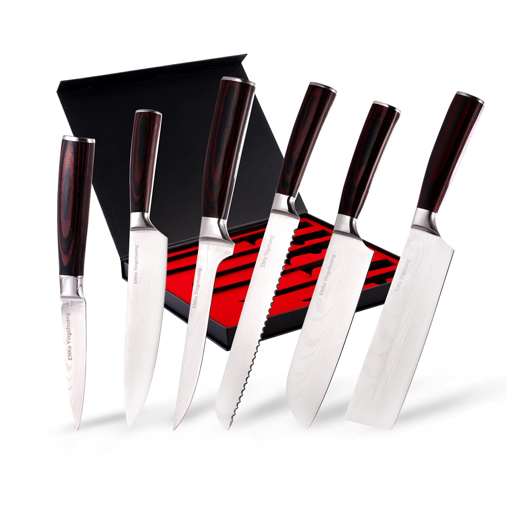 Chef'S Knife, 6-Piece Multifunctional Kitchen Knife Set 4-8 Inch German Hc High Carbon Steel Chef'S Knife, Professional Cooking Chef'S Knife Sharp And Practical Fruit Knife With Gift Box
