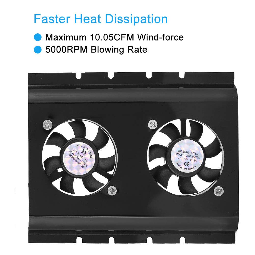 Bewinner Dual Fan Hard Disk Cooler for HDD 10.05CFM Wind-Force Hard Drive Cooler 5000¡À10% RPM Fast Heat Dissipation Hard Disk Cooler for HDD (Black)