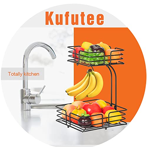 Kufutee 2 Tier Countertop Fruit Basket,Vegetables Bowl Storage With Banana Hanger,Black