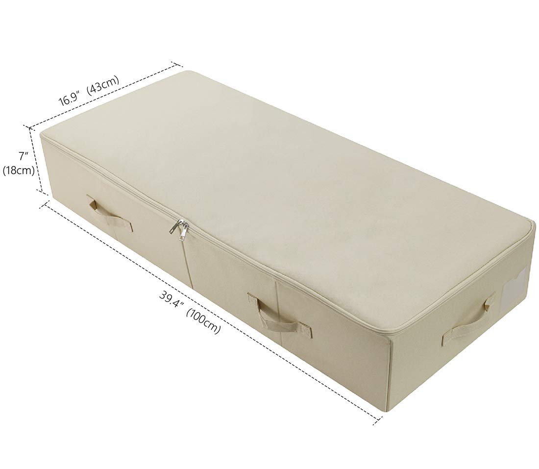 iwill CREATE PRO Pack of 2, 39.4" Large Size Folding Underbed Storage Organizer Boxes with Lid, Folding & Washable, 6 Handles on All Sides, Beige