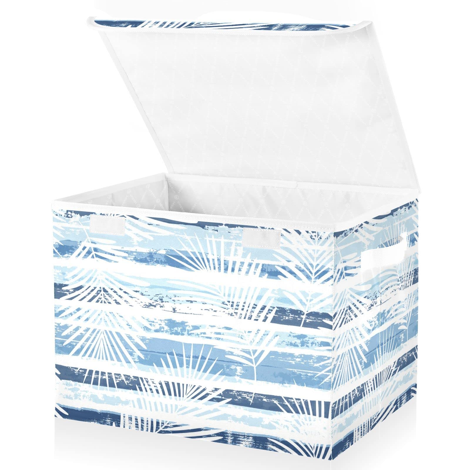 Blue Stripes Leaf Large Storage Bins with Lid Collapsible Storage Bin Storage Basket Organizer Rectangle Storage Bin for Home Office Dorm Shelf