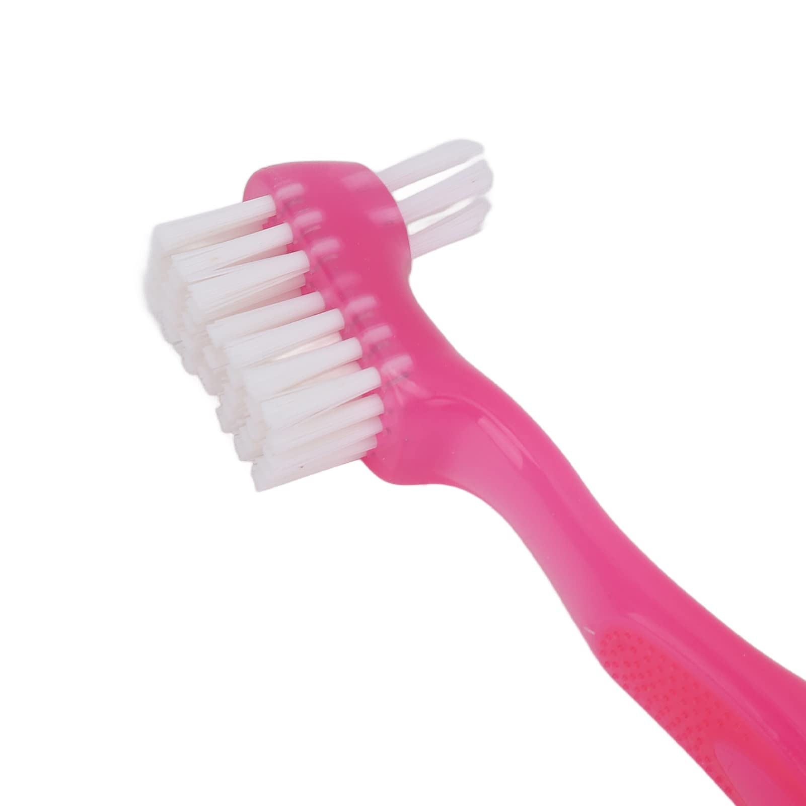 CHICIRIS Denture Toothbrush, Safe Ergonomic Plaque Removal Soft Hair False Teeth Brush Professional Double Sided for Home Travel (Pink)