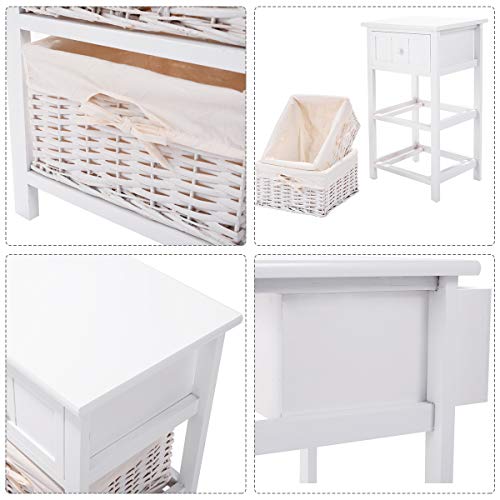 Giantex Nightstand with Drawers Wooden, W/ 2 Storage Baskets and Open Shelf for Bedroom, Bedside Sofa End Table (2, White)