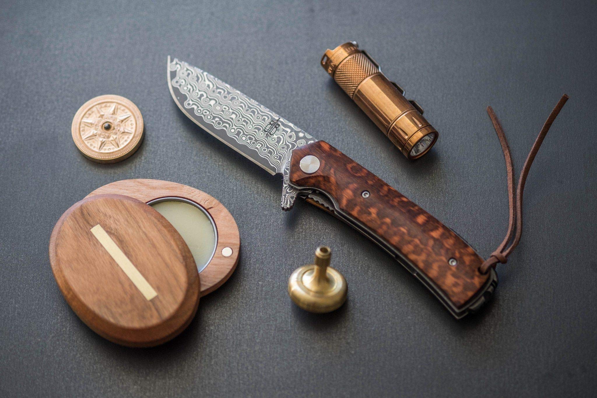 BucknBear Custom Handmade Swiss Damascus Smooth Folding Knife (Snakewood handle)