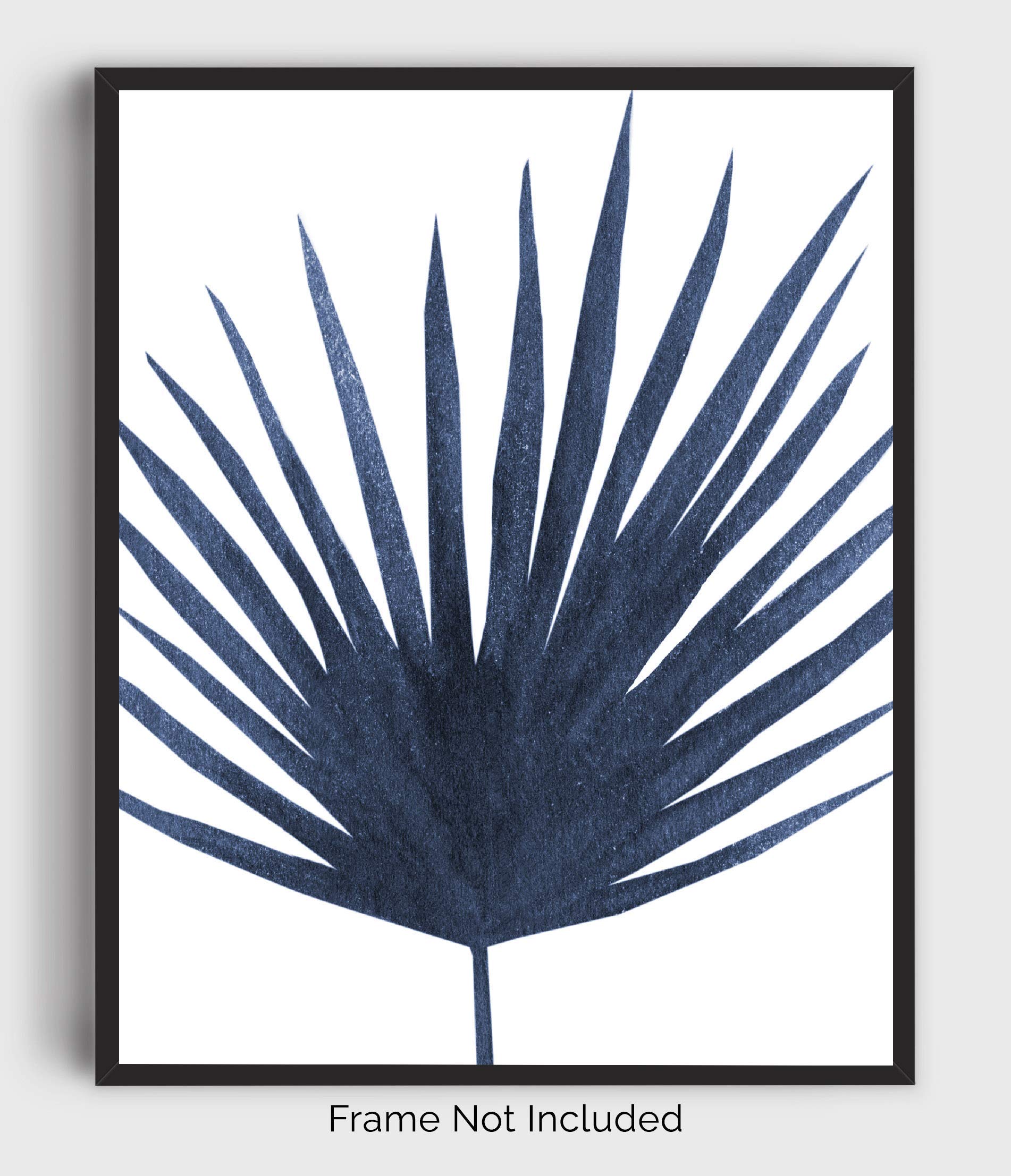 Blue Tropical Palm Frond Botanical Wall Art Print - 11x14 UNFRAMED, Abstract Modern Decor - A Bold, Bright Look for Any Room