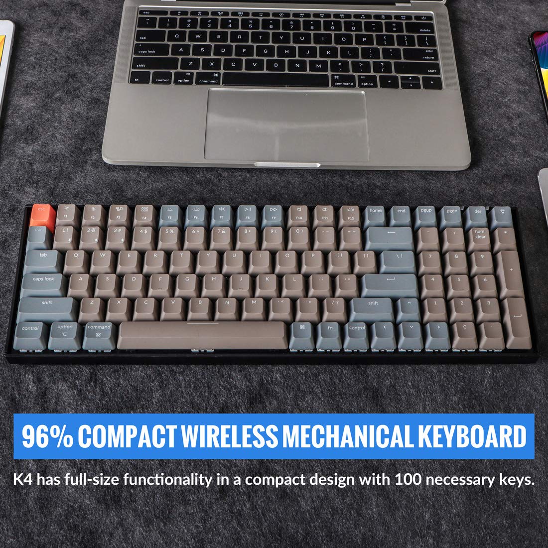 Keychron K4 RGB Bluetooth Mechanical Keyboard, Wired USB C Gaming Keyboard with Optical Blue Switch N-Key Rollover, Compact 100 Keys Computer Keyboard for Mac Windows PC Gamer - Version 2
