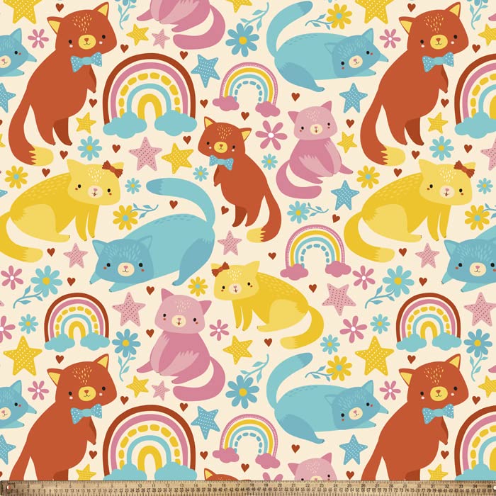 Cats & Rainbows Anti-Pill Premium No-Sew Throw Fleece Fabric Kit (50x60)