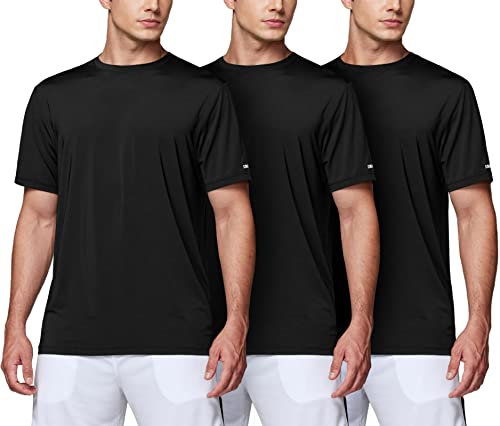 ATHLIO Men's Workout Running Shirts, Sun Protection Quick Dry Athletic Shirts, Short Sleeve Gym T-Shirts, 3pack Reflective Black/Black/Black, Small