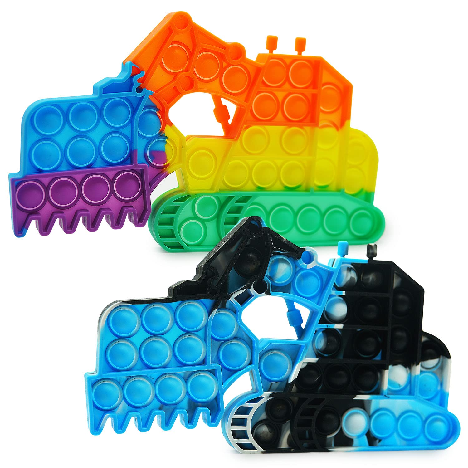 JLiup Excavator Fidget Pop Toys,2 Pack Push Bubble Sensory Tractor Silicone Toy, Popper Toys Special Needs Anti-Anxiety Stress Reliever Squeeze Toy for Boys Easter Halloween Basket Stuffers