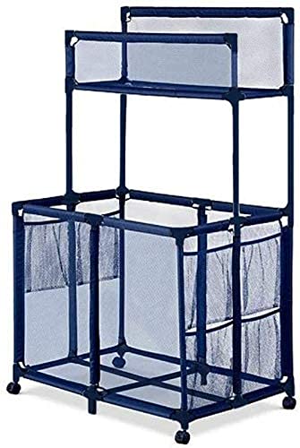 Essentially Yours Pool Noodles Holder, Toys, Floats, Balls, Equipment Mesh Rolling Double Decker Storage Organizer Bin, Large with Noodle Holder, (35.3" W x 23" L x 59.4" H), Blue Style 561935