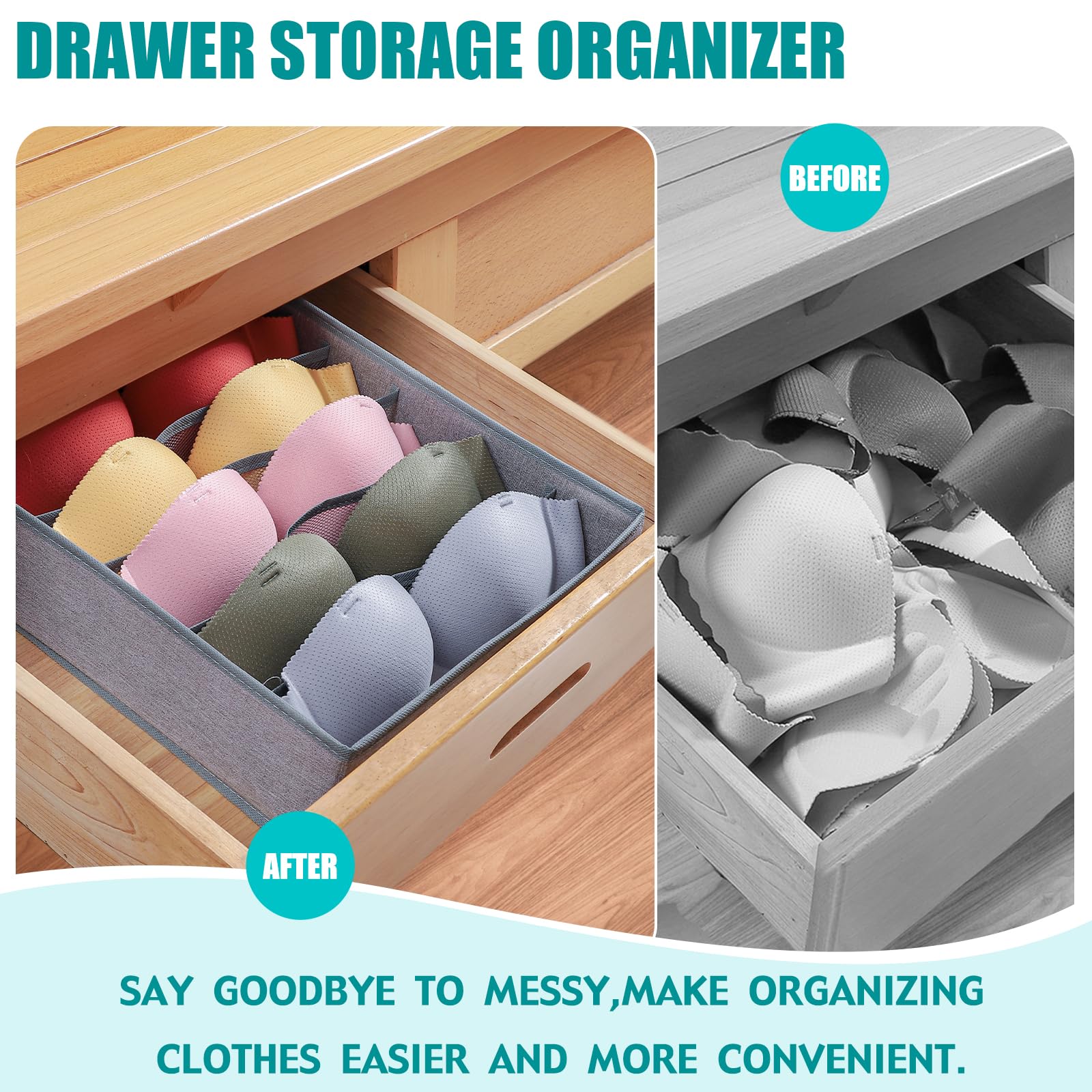 Cawek Bra Storage Drawers Organizer for Clothing Underwear Drawer Organizer Dividers Foldable Storage Cube Bins for Bra,Socks, Underwear,3 Pack (Grey)