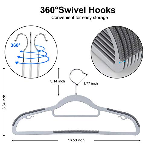 FSUTEG Hangers,Plastic Clothes Hangers, Upgraded Rubber Stripe Non-Slip Coat Hangers,50 Pack Dry Wet Trousers Pants Hangers,Space Saving,heavyduty Gray