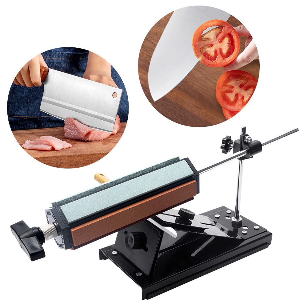 BUDDE Professional Kitchen Knife Sharpener System with 6 Whetstones, 180° Rotation Flip Design, Fixed-Angle Stainless Steel Professional Chef Knife Sharpening Kit Blades Fine Grinding Polishing Tool