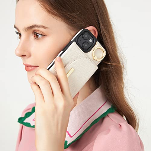 Keallce Case for iPhone 13 6.1'' Wallet Case 2021, Flip Leather Case with 4 Card Holder, [Stand Ring Holder Kickstand] Folio Protective Phone Cover for Ladies Women Compatible with iPhone 13 5G, Beige