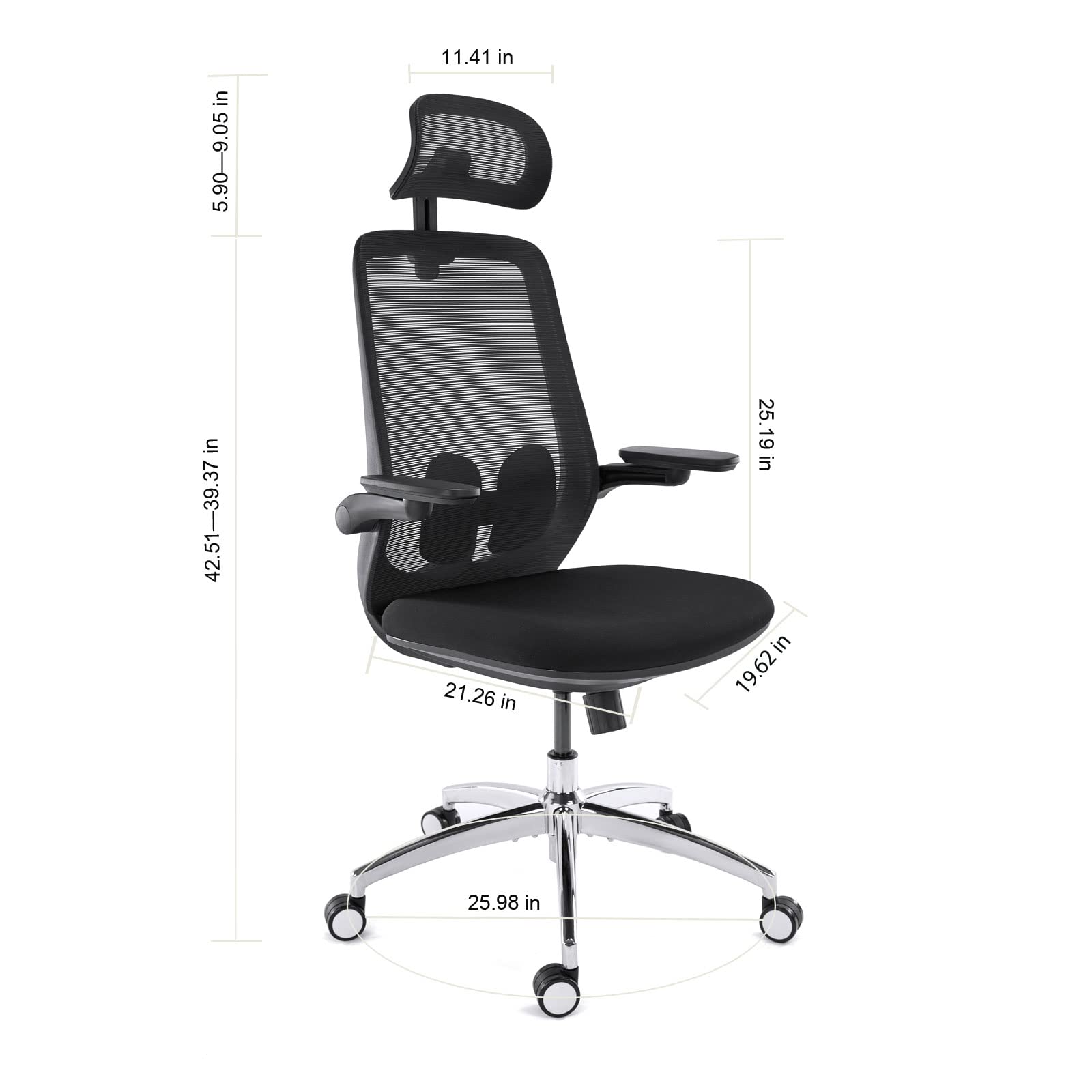 BROBRIYO Ergonomic Office Chair, Thick Cushioned Seat, Home Office Desk Chair with Seat Slider, Adjustable Lumbar Support,Headrest,3D Armrest,Tilt Function, Executive Chair Rolling