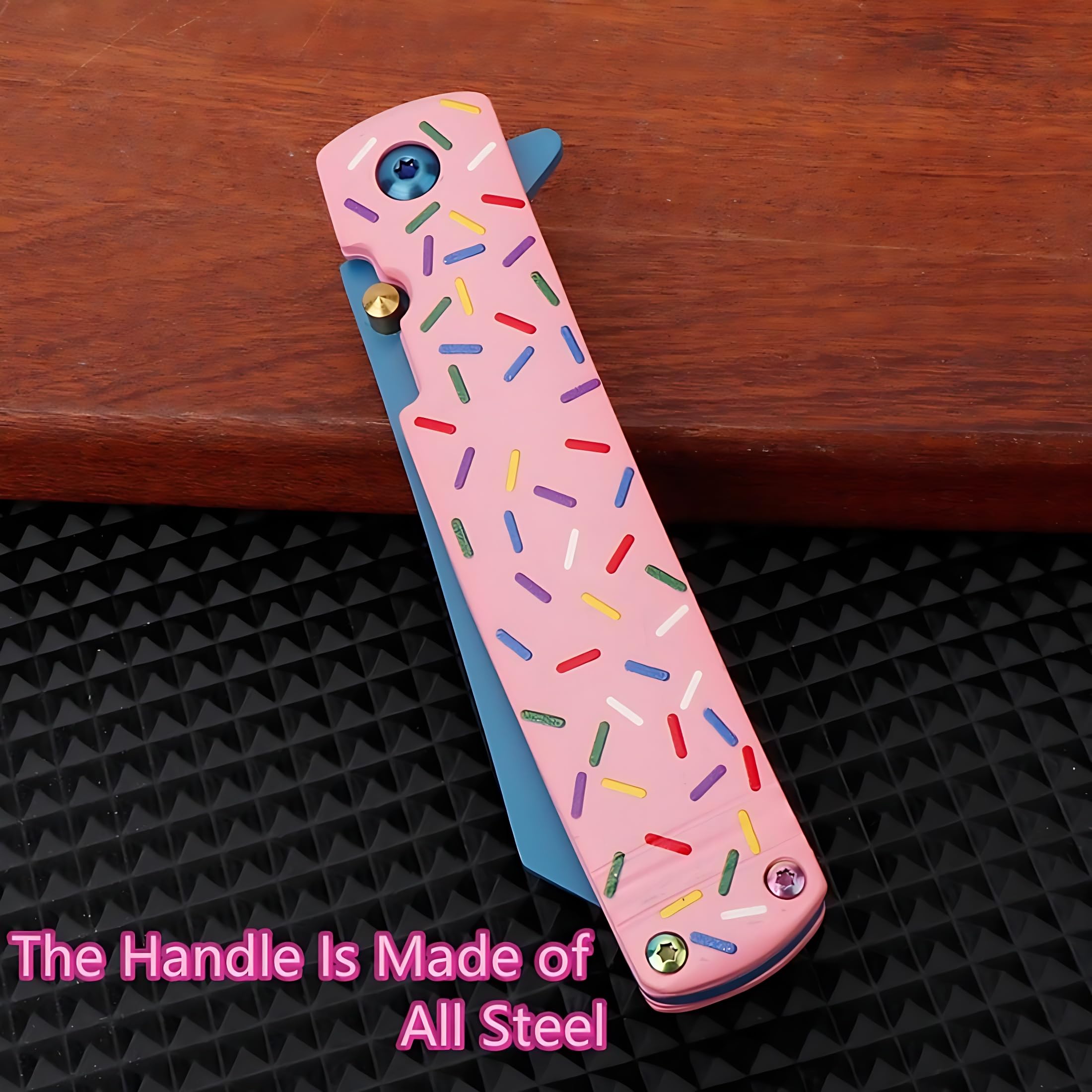Generic Folding Knife Donut Knife Pink Blue Fruit Knife Stainless Steel Knife Outdoor Camping Knife