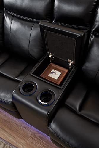 Elountik Symmetrical Power Reclining Sectional Sofa with LED Strip, Storage Console, Cup Holders with Built-in USB Charging Port; Home Theater Power Reclining Sofa Couch (Power Reclining Black)