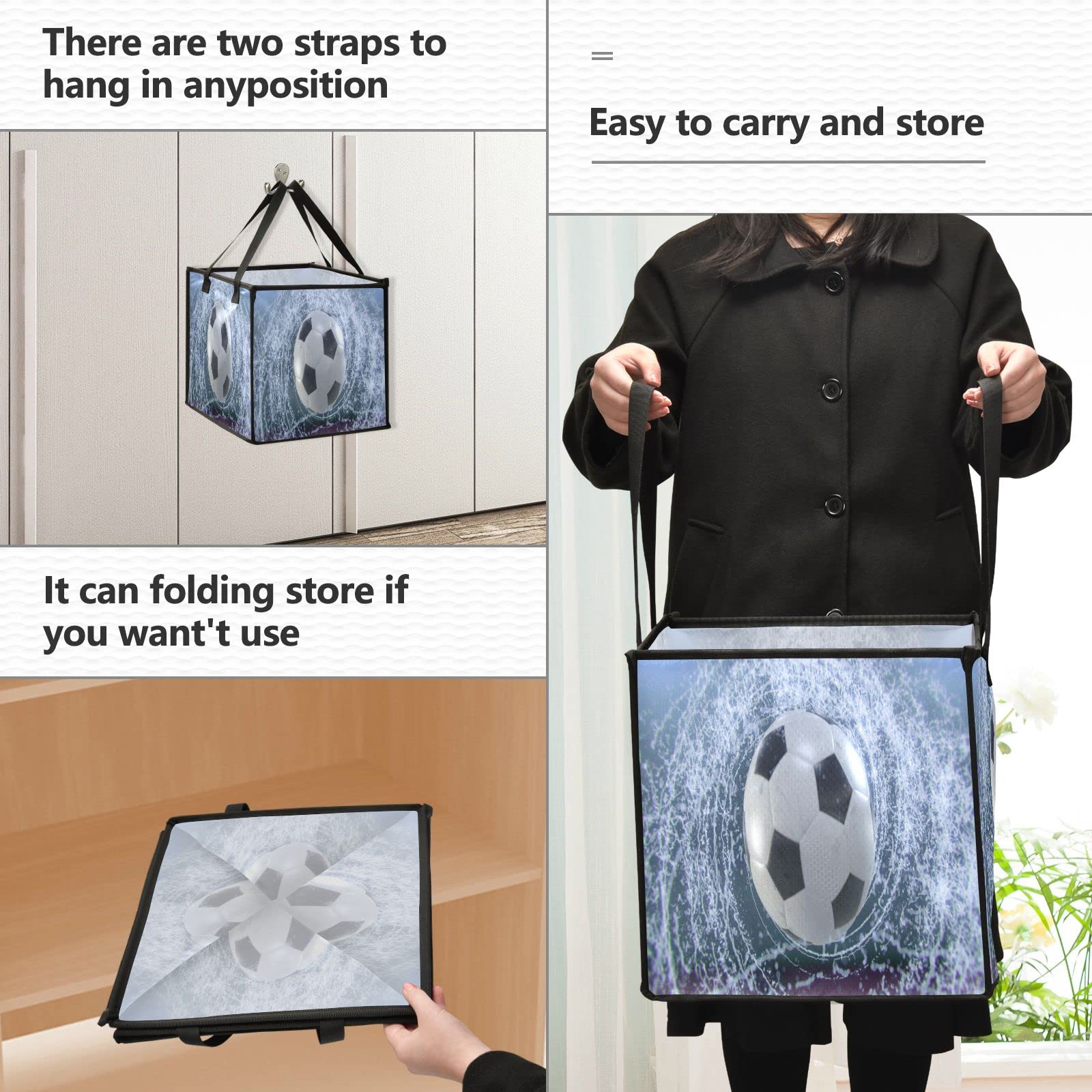Blueangle 3d Soccer Ball Cube Storage Bin with Handles, 13 x 13 x 13 in, Large Collapsible Organizer Storage Basket for Home Décor(561)