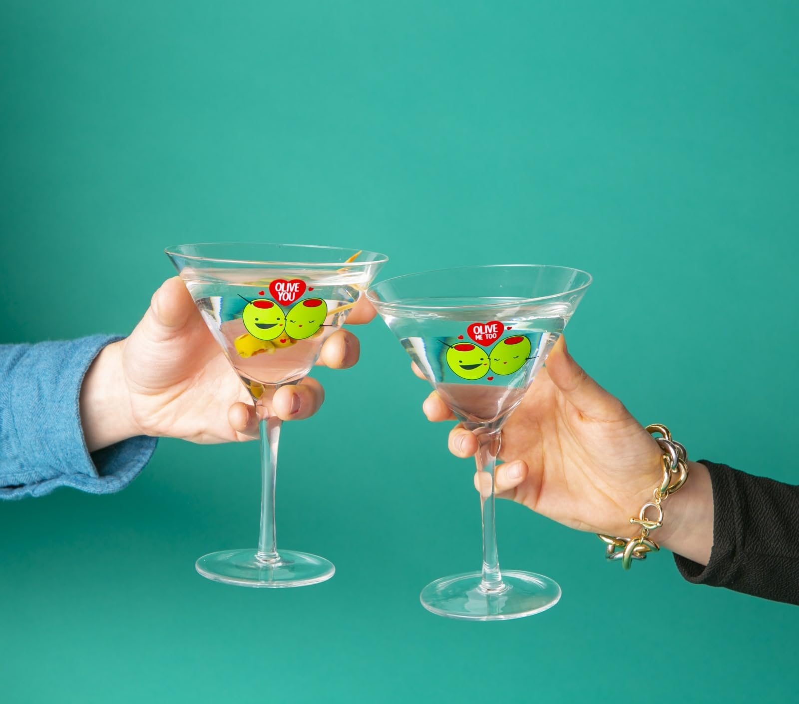 BigMouth Inc. Olive Martini Set – Set of 2 – Each Glass Holds 8 oz, First Glass Reads “Olive You”, Second Glass Reads “Olive Me Too” - Makes a Great Gift, Made of Glass, Clear, BMCG-0005