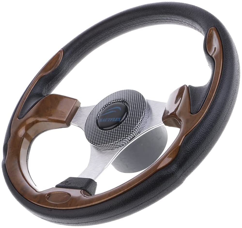 Boat Steering Wheel,12.6 inch 3 Spoke Marine Boat Soft-Grip Steering Wheel fit Standard 3/4" Taper Shaft with two slots