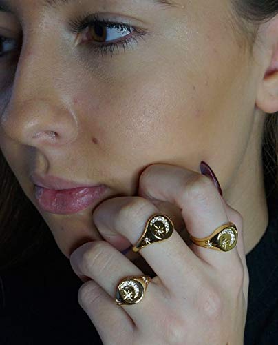 ATJMLADYJEWELRY Classic women finger jewelry Gold plated moon star engraved star signet ring 6 7 8 (8)