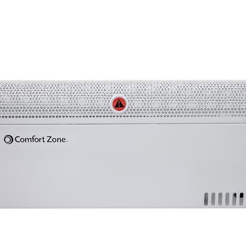 Comfort Zone Baseboard Space Heater with Digital Thermostat, Electric, Dent-Proof End Panels, Overheat Protection, Tip-Over Switch, & Stay-Cool Body, For Home, Bedroom, & Office, 1,500W, CZ650BWT