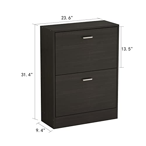 FUFU&GAGA Shoe Cabinet with 2 Flip Drawers for Entryway, Modern Storage Cabinet, Freestanding Rack Organizer (23.6”W x 9.4”D 31.4”H)(Black)
