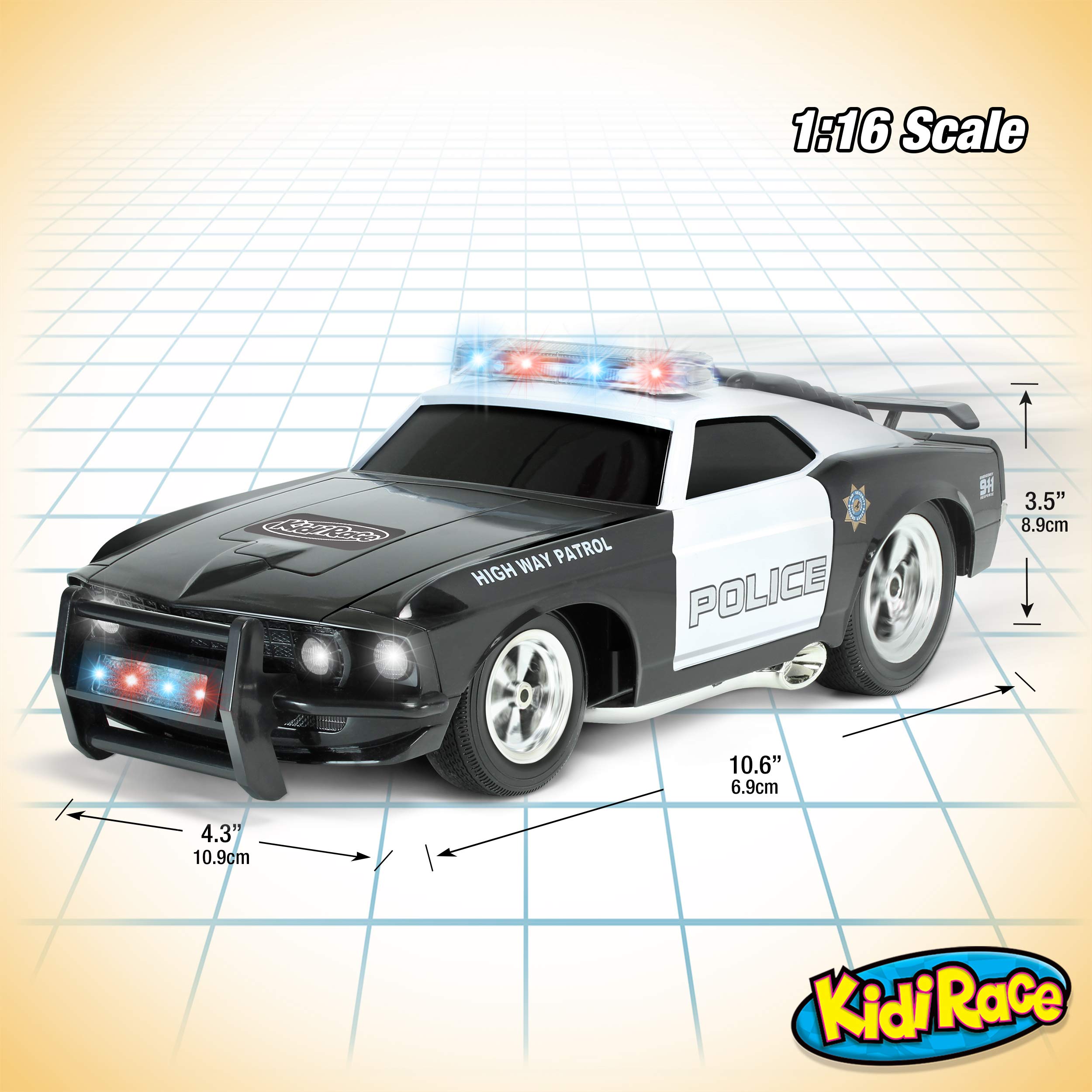 Kidirace Remote Control Police Car with Flashing Lights & Sounds – 2.4GHz RC Cop Car for Boys and Girls Ages 3+