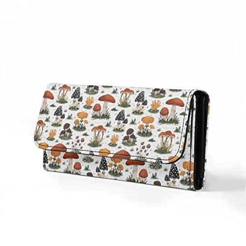Boatee Cute Mushroom Print Womens Wallet Christmas Zipper PU Leather RFID Blocking Wallet Organizer Credit Card Holder Handbag