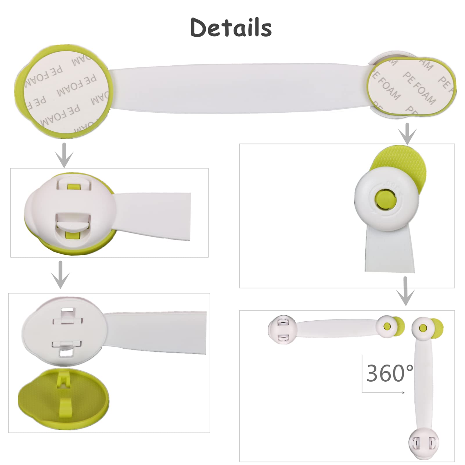 Child Safety Strap Locks (6 Pack) Child Proof Locks for Cabinet Doors, Child Proof Cabinet Latches, Child Safety Cabinet Locks, Drawer Locks Baby Proof Cabinet Locks