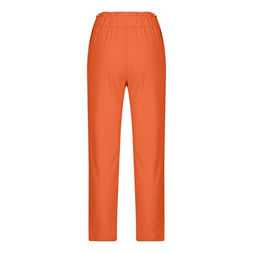 Crop Pants for Women Cotton Linen Pants Summer Casual High Waisted Button Capris Regular Fit Solid Lounge Cropped Pant