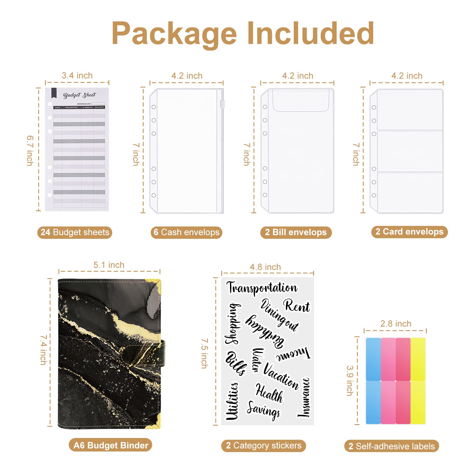 Budget Binder with Cash Envelopes and 24 pcs budget sheets, Money Organizer for Cash, Cash envelopes for Budgeting and Saving, Mini Binder with Zipper Envelopes, Money Saving Binder