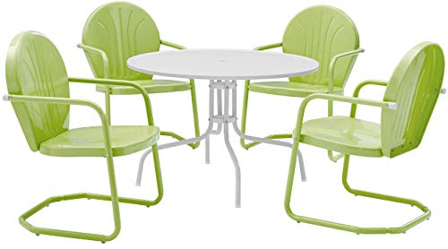 Crosley Furniture KOD10010KL Griffith Retro Metal Outdoor 5-Piece Dining Set with 39" Table and 4 Chairs, White and Key Lime