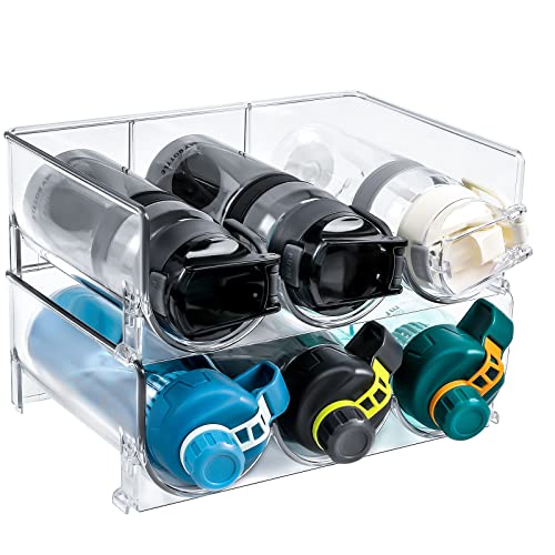 MeCids Water Bottle Organizer 2 Pack Stackable Bottle Holder for Kitchen Storage and Organizer Cabinet Space Saver Wine, Drink, Can Rack