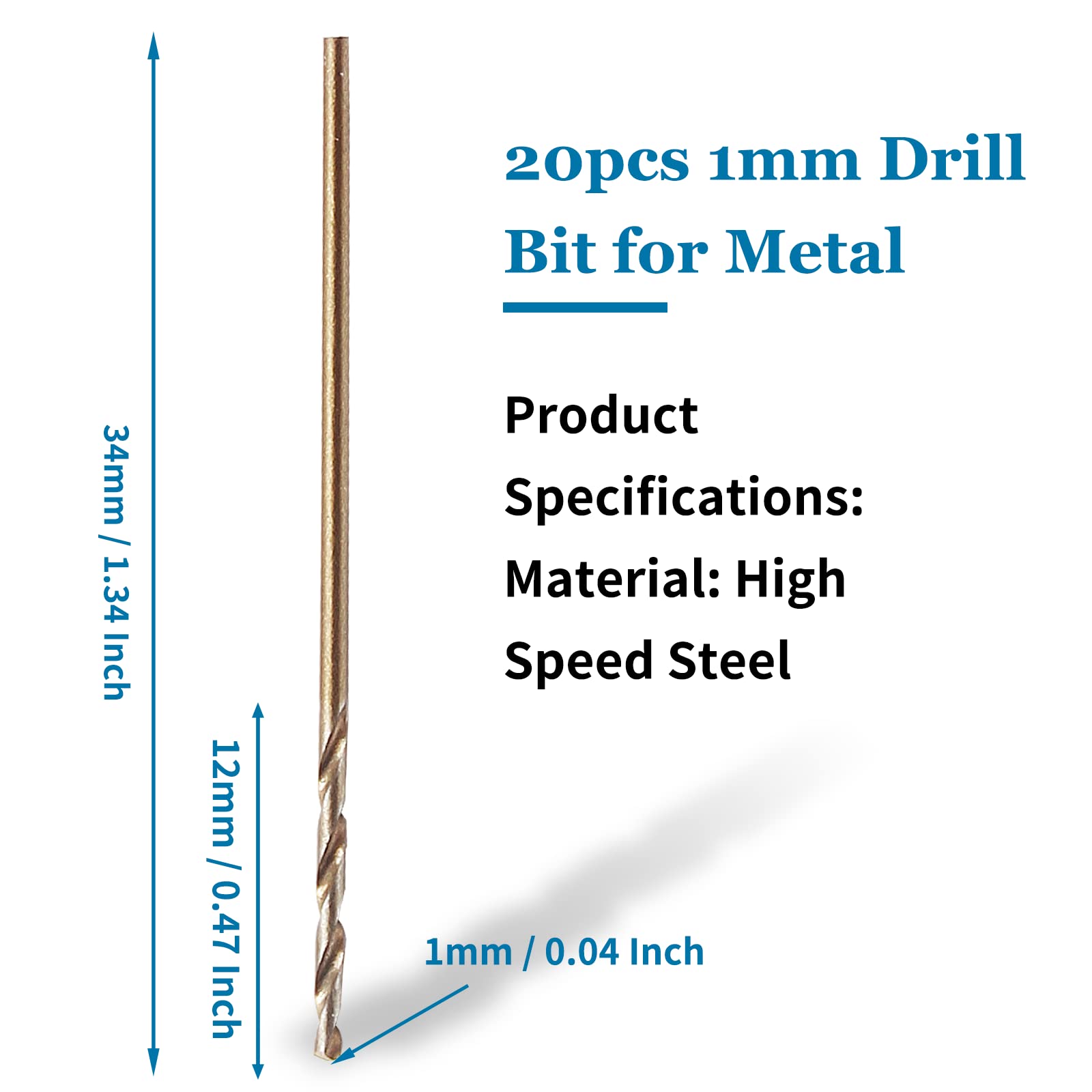 Bivethoi 20pcs Drill Bit for Metal, M2 HSS 1mm(Dia) Twist Drill Bit Tool Split Point Drill Bits, Metric Drill Bits for Stainless Steel, Plastic, Aluminum Alloy, Wood